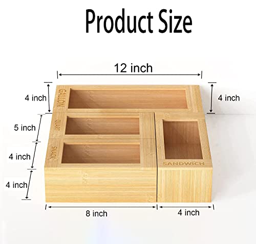 ANLIZY Ziplock Bag Storage Organizer - Plastic Bag Organizer for Kitchen Drawer, Bamboo Baggie Organizer for Gallon, Quart, Sandwich, Snack, Compatible with Ziploc, Glad, Solimo, 365 by WFM, Hefty