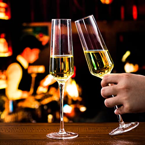 BACLIFE Champagne Flutes - Hand Blown Elegant Champagne Glasses Set of 6 - Unique Gift for Birthday,Wedding, Anniversary - Ideal for Wine Tasting,Daily Use - 7 oz, Clear