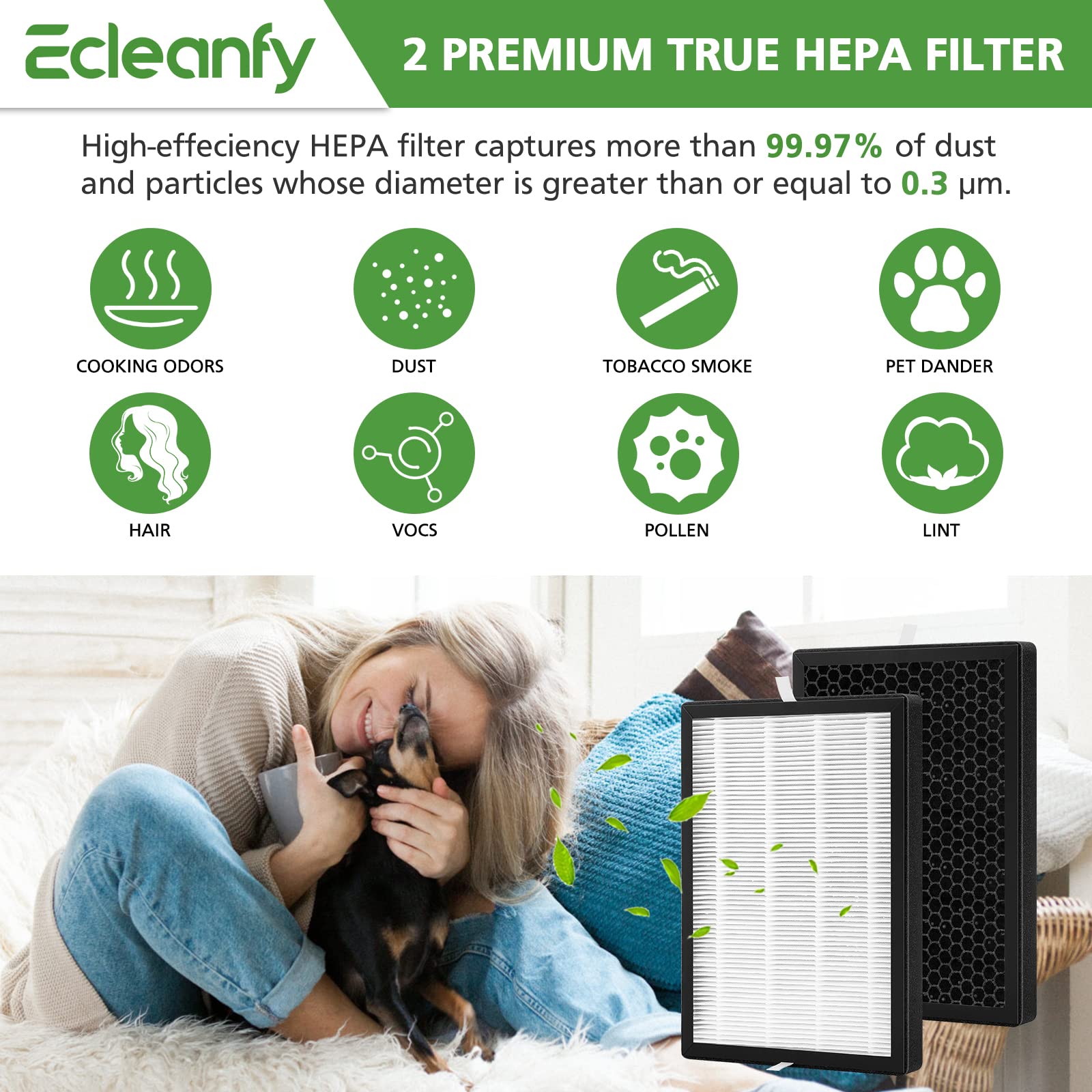 2-Pack True HEPA GL-FS32 Filter Compatible with MOOKA/KOIOS GL-FS32 & Azeus GL-FS32 Air Purifier, 3-in-1 True HEPA for Mooka GL-FS32 true hepa Replacement Filter