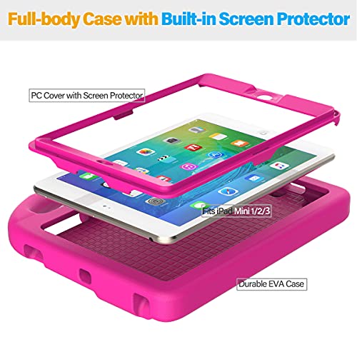 SUPLIK Kids Case for iPad Mini 1/2/3 (7.9"), Built-in Screen Protector Durable Shockproof Protective Cover with Handle Stand for 7.9 inch Apple iPad Mini 1st/2nd/3rd Generation, Pink