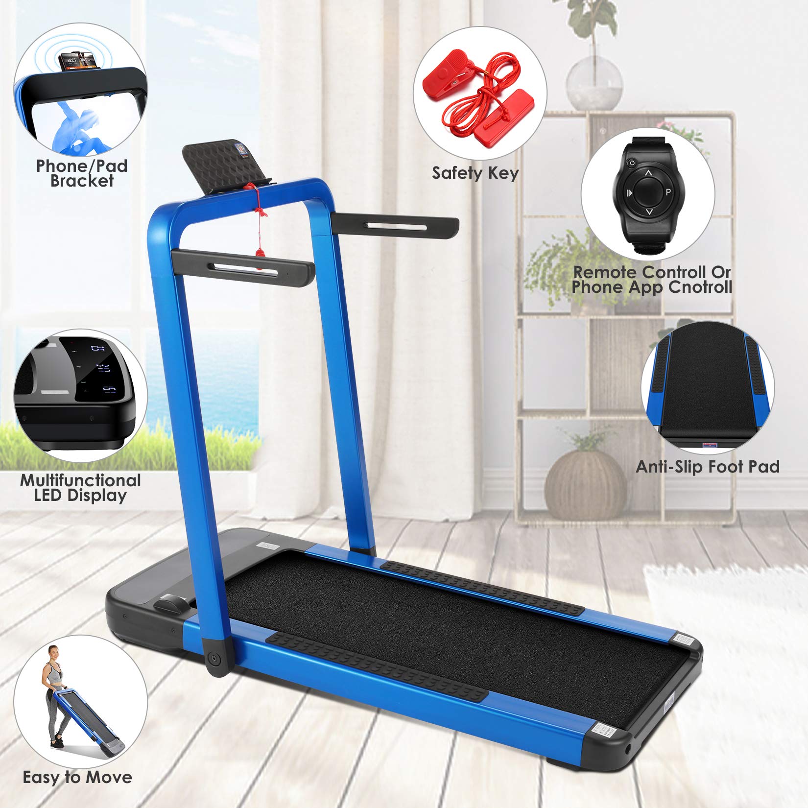 2 in 1 Under Desk Folding Treadmill,Electric Motorized Portable Pad Treadmills Walking Jogging Running Exercise Fitness Machine with Remote Controller App Control and LED Display for Home Gym