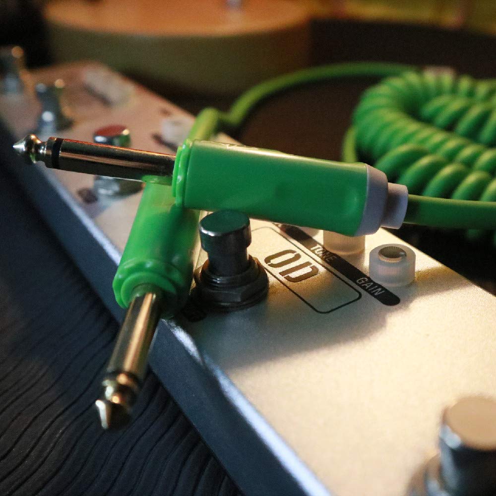 Aestivate Coiled Guitar Cable Electric Instrument Cable 10 ft Curly Instrument Cable Coil Guitar Cable Stretchable Straight to Straight Dual Straight Plugs (Green)