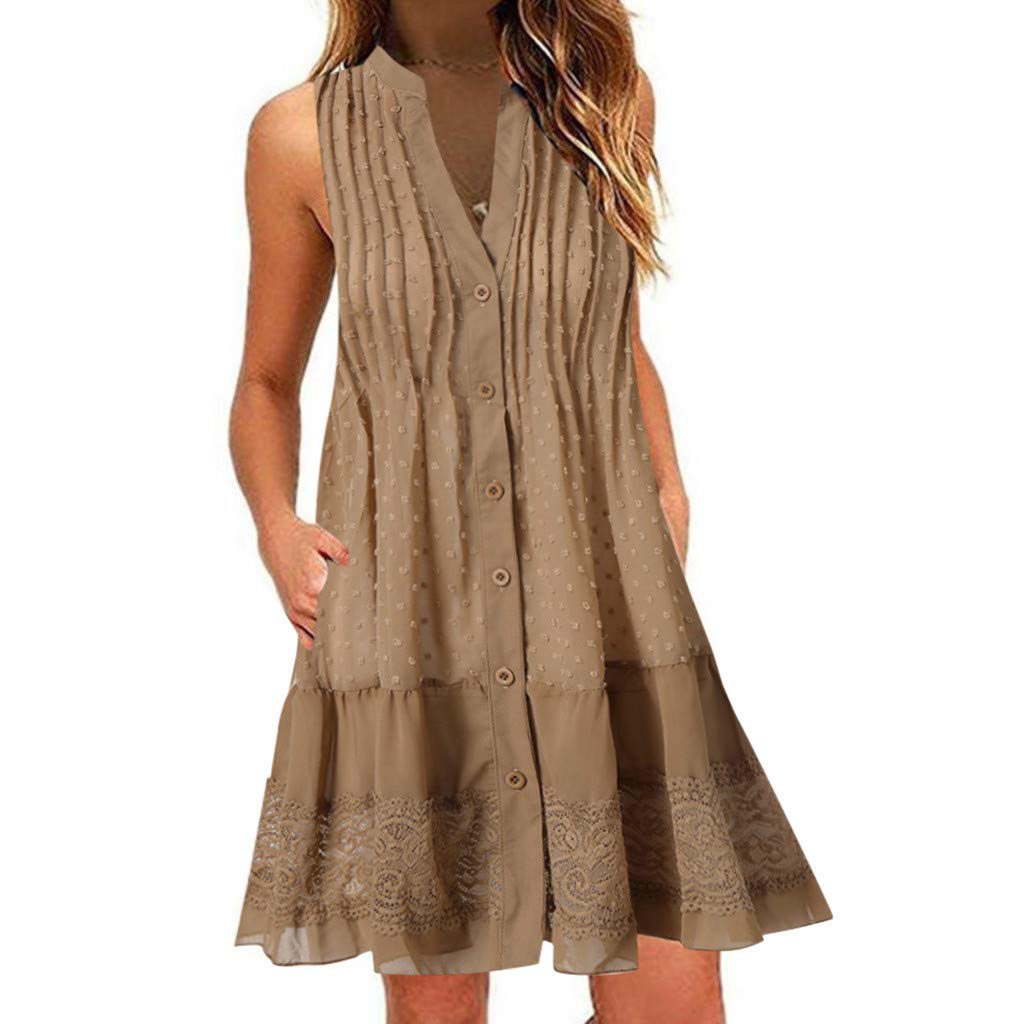F_Gotal Women's Summer Sundress Boho Floral Sleeveless Casual Knee Length Beach Mini Tank Sundress Cocktail Cami Tank