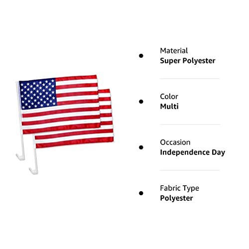 2x US American Patriotic Car Window Clip on USA Flag 17" x 12" - Pack of 2