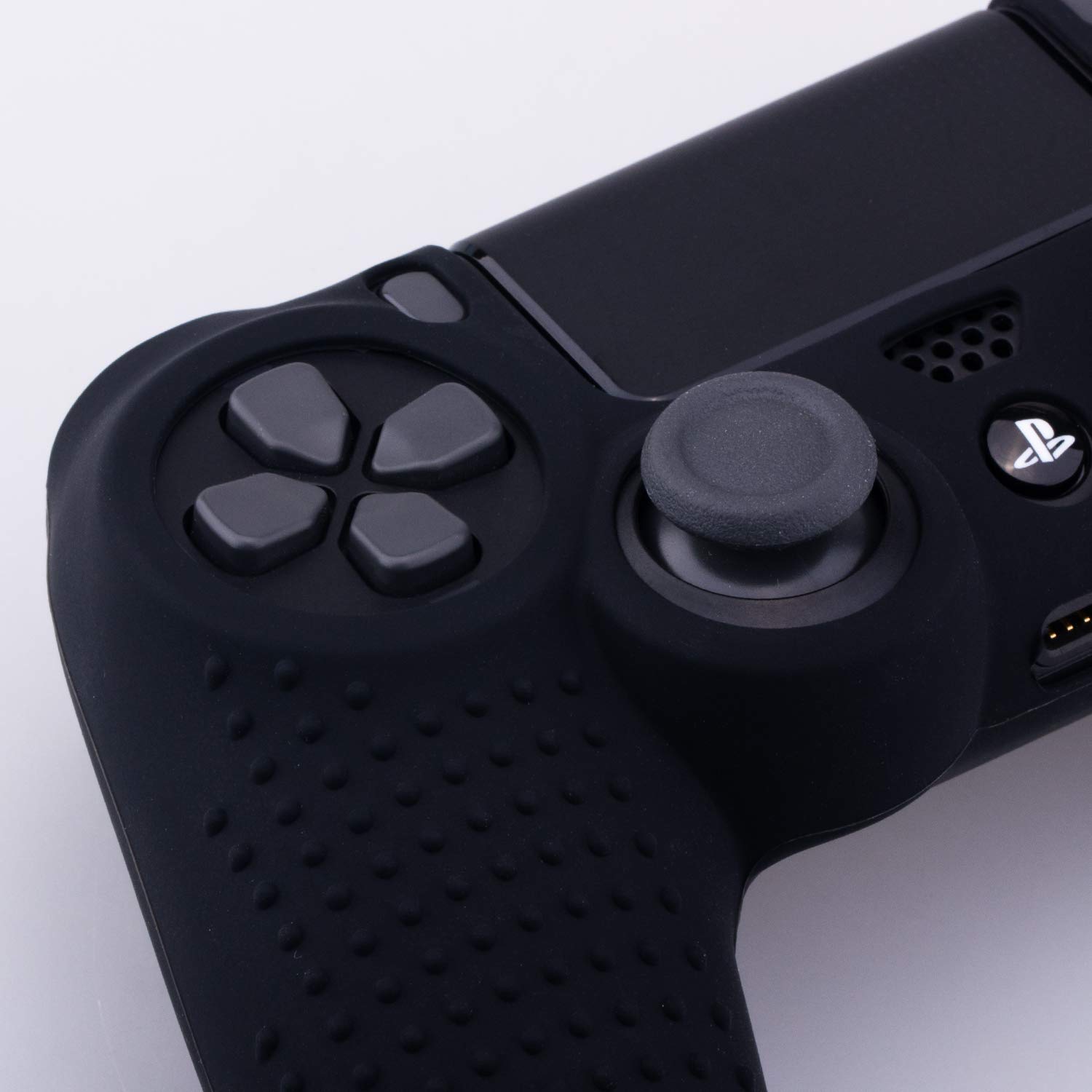 9CDeer 1 Piece of Silicone Studded Dots Protective Sleeve Case Cover Skin + 8 Thumb Grips Analog Caps + 2 dust Proof Plugs for PS4/Slim/Pro Controller, Black