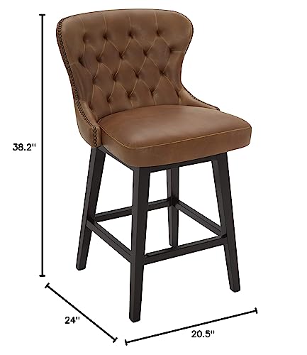 Amazon Brand β Stone & Beam Morgan Faux Leather Memory-Swivel Counter-Height Barstool, 38.2"H, Brown