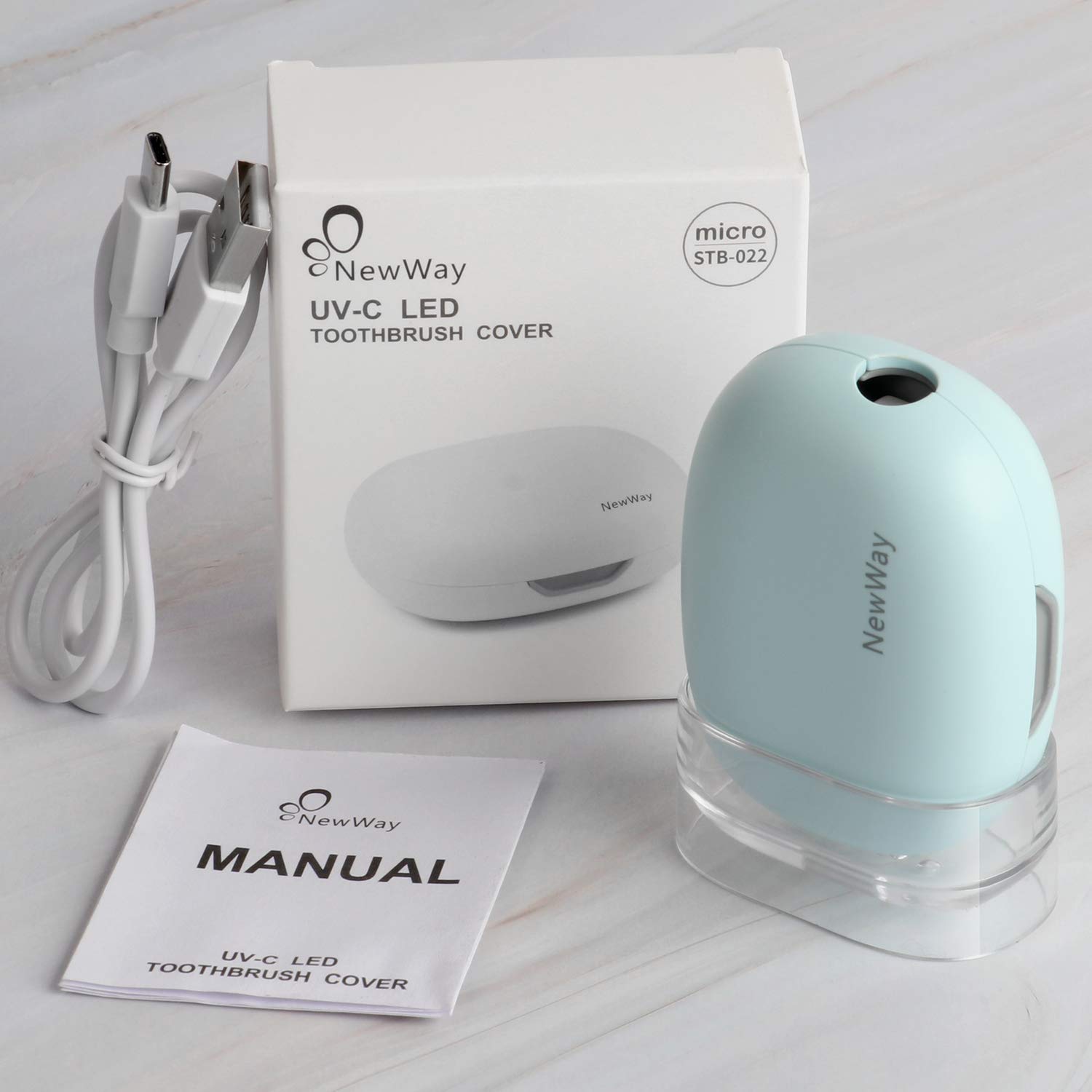 NewWay Mini Toothbrush Sterilizer Cover Rechargeable Travel Toothbrush Case with Holder for Houshold and Traving or Business Trip Blue