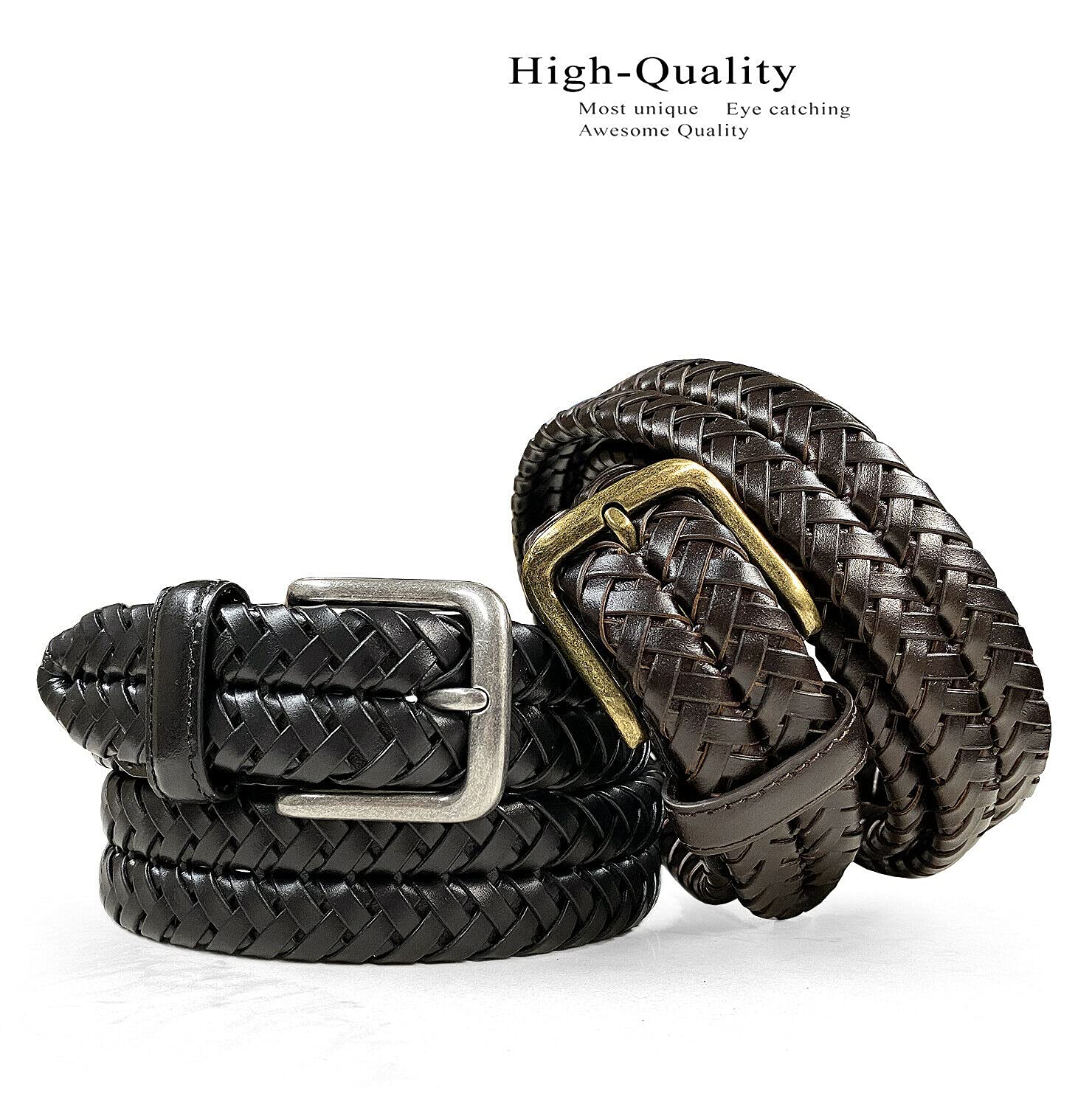 20150 Braided Belt Genuine Leather Braided Woven Casual Dress Belt 1-1/4"(32mm) Wide (Black, 36)
