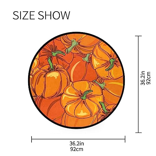 Abstract Pumpkins Pattern Area Rug Round 3ft Thanksgiving Harvest Circular Carpet Floor Mat Soft Non Skid for Living Room Dining Holiday Decor Seasonal Washable