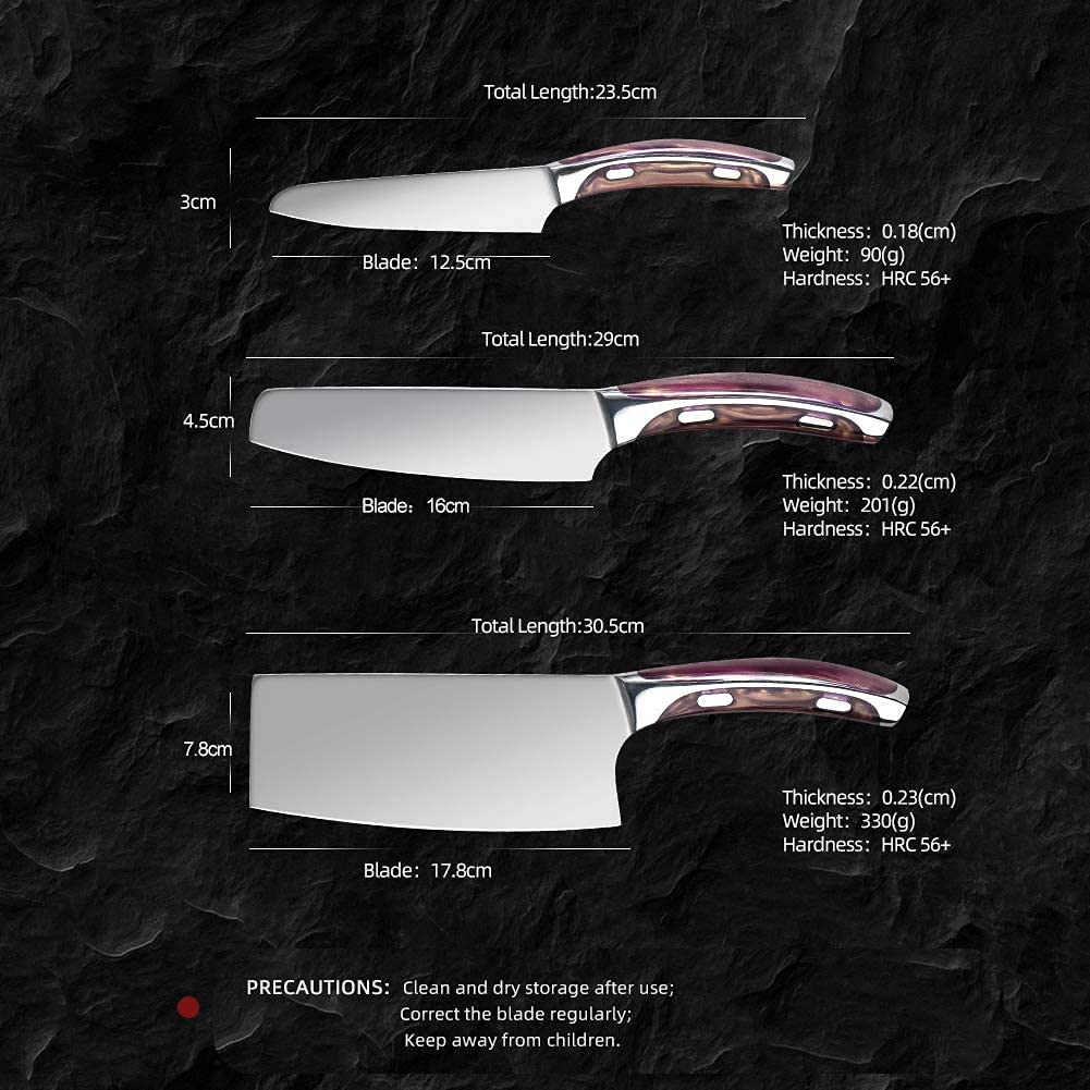 Full Tang Butcher Knife, Handmade Forged Kitchen Chef Knife, High Carbon Clad Steel Butcher Cleaver (3PCS Set)