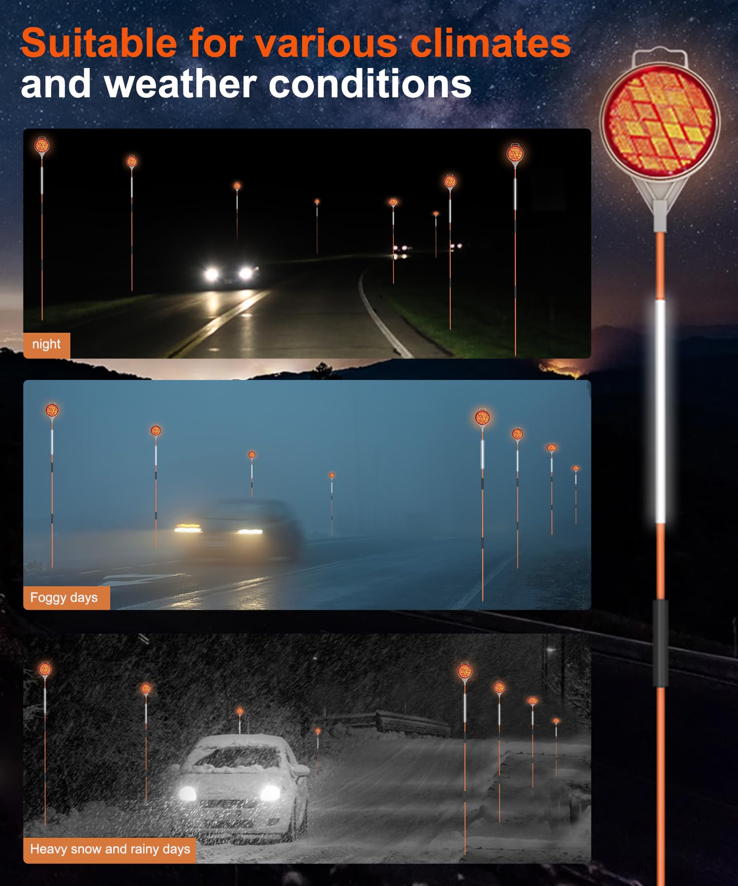 2-Way Reflective Driveway Markers,Plow Markers,Snow Plow Markers for Driveway 48 Inch Fiberglass Rod(Pack of 8)