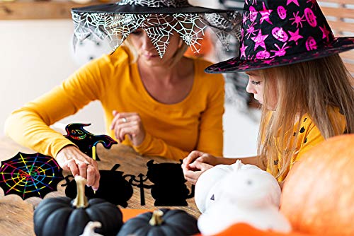 Halloween Scratch Paper Art,Funnlot 42PCS Halloween Scratch Paper Halloween Games for Kids Halloween Ornaments Scratch Magic Scratch Off Cards Paper Birthday Education Game Halloween Craft with Tool