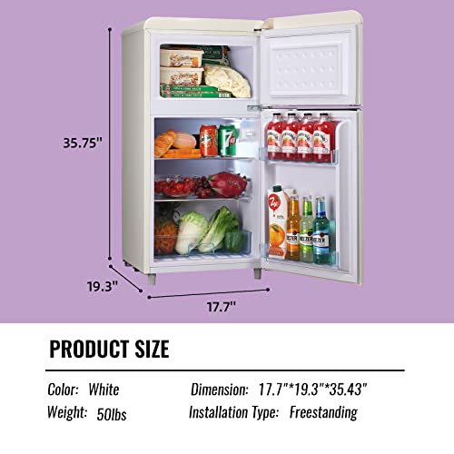 DEMULLER Retro Mini Fridge 3.5 Cu.ft Refrigerator with Top Freezer Compact Fridge Apartment Size Refrigerator Dual Door Fridge with Handles Small Refrigerator for Home Office Dorm