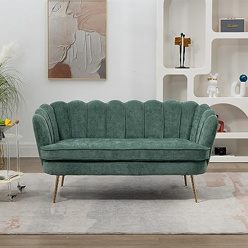59" Loveseat Small Sofa Mini Room Couch Two-Seater Sofa Chenille Fabic Sofa Couch Gold with Metal Legs for Small Space Office Studio Apartment Bedroom, Easy to Install (Green)
