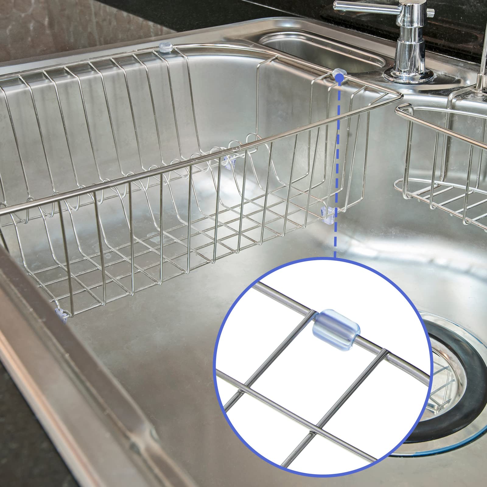 30 Pieces Kitchen Sink Rack Rubber Feet for Kitchen Sink Grid 30 Pieces Rubber Wire Bumpers Sink Protectors for Kitchen Sink Sink Replacement Parts (Gray) (Clear)