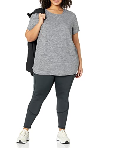 Amazon Essentials Women's Tech Stretch Short-Sleeve Crewneck T-Shirt (Available in Plus Size), Pack of 2, Black/Dark Grey Space Dye, X-Large
