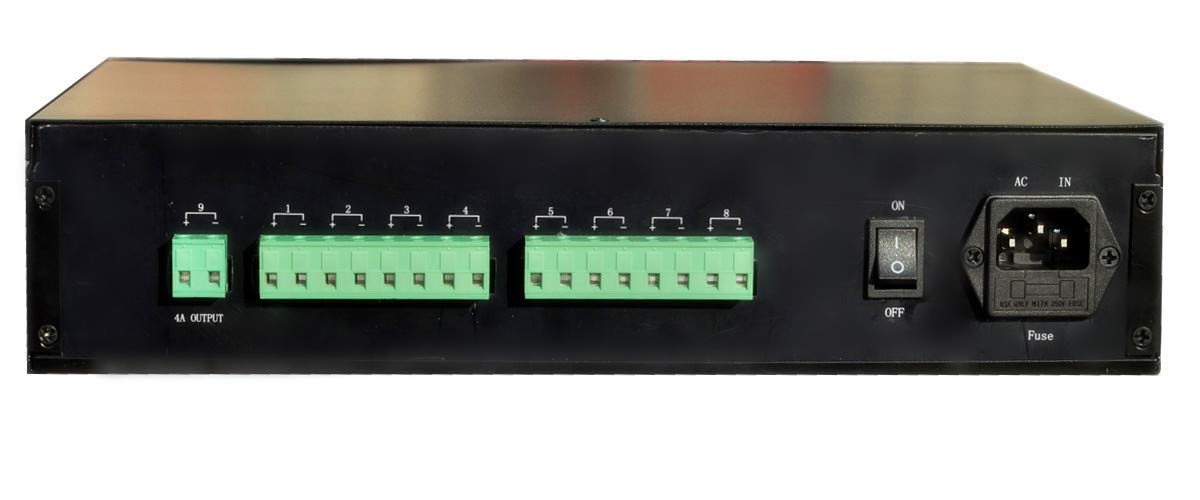 EVERSECU 1.5U/19 Rack Mount 9 Channel DC12V 10 Amp PTC Fuse CCTV Power Supply with Metal Box, AC Plug for Security Cameras, DVRs, IP Cameras, CCTV Cameras