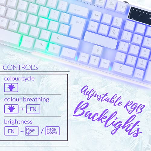 Gaming Keyboard and Mouse and Gaming Headset & Mouse Pad, Wired LED RGB Backlight Bundle for PC Gamers Users - 4 in 1 White Edition Hornet RX-250