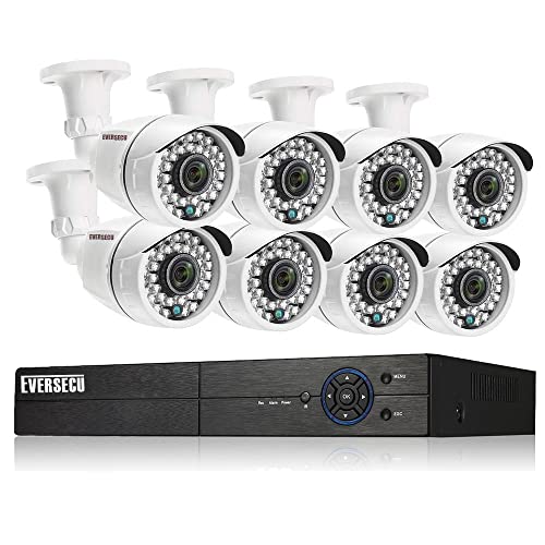 Eversecu 8 Channel Wired Security Camera System 1080P Lite DVR and (8) 2.0MP 1080P Weatherproof Cameras Support Night Vison Weatherproof, Motion Alert, Smartphone, PC Easy Remote Access