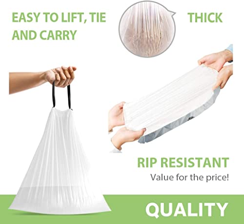 4 Gallon 60 Counts Strong DrawstringTrash Bags Garbage Bags by Teivio, Bathroom Trash Can Bin Liners, Small Plastic Bags for home office kitchen, White