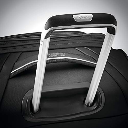 American Tourister Zoom Turbo Softside Expandable Spinner Wheel Luggage, Black, Checked-Medium 25-Inch