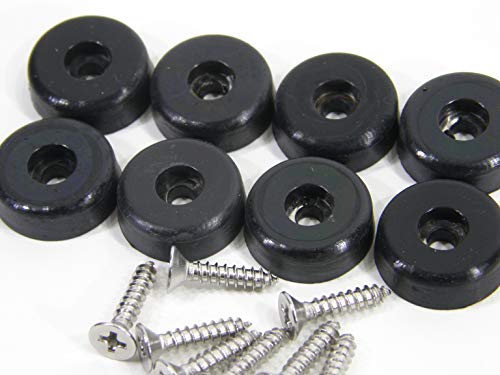 Cutting Board Rubber Bumper Feet 3/4" DIA x 1/4" Low Profile Silicone with Stainless Steel Screws (8, Black)