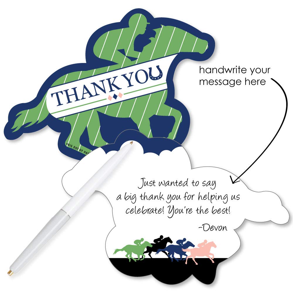 Big Dot of Happiness Kentucky Horse Derby - Shaped Cards - Race Party Thank You Note with Envelopes - Set of 12