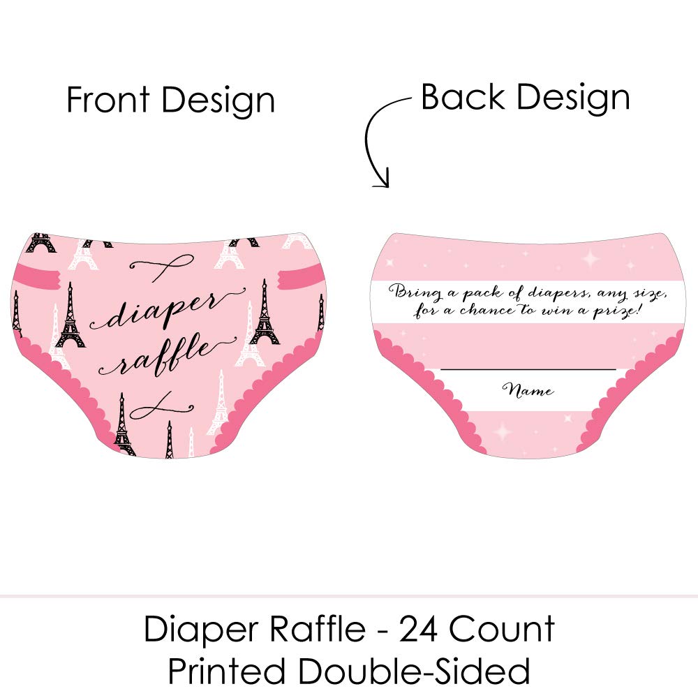 Big Dot of Happiness Paris, Ooh La La - Diaper Shaped Raffle Ticket Inserts - Paris Themed Baby Shower Activities - Diaper Raffle Game - Set of 24