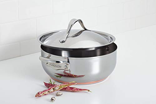 Anolon Nouvelle Stainless Steel Frying Pan/ Fry Pan/ Saute Pan/ Chefpan with Lid - 4 Quart, Silver