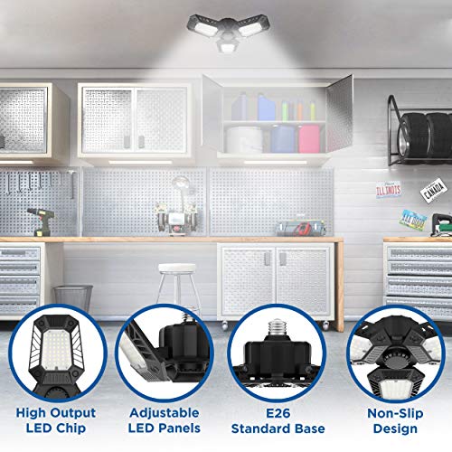 Hudson 6W LED Garage Light - 6000K Cool White deformable LED Shop Light (60W Equivalent) - E26/E27 Standard Screw Based Adjustable LED Light for Ceiling Fixture - 6000 Lumens Work Shop/Bay LED Light