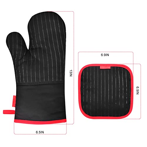 AORESAC Oven Mitts and Pot Holders Set, 500°F Heat Resistance and Flexible Oven Gloves for Kitchen Cooking, Non-Slip Silicone Surface and Soft Quilted Liner, 4 Pieces Set, 13 Inches