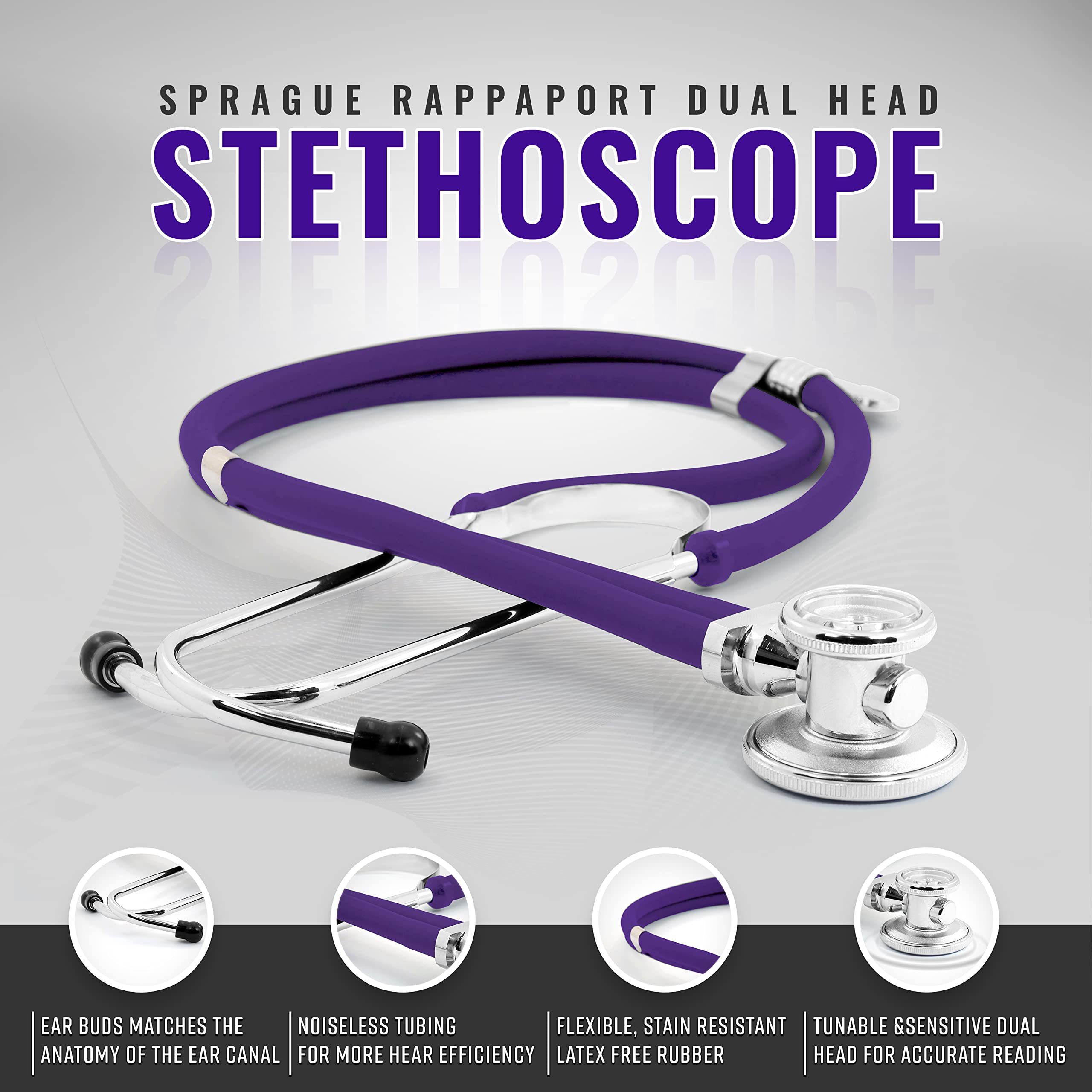 ASA TECHMED Dual Head Sprague Stethoscope and Sphygmomanometer Manual Blood Pressure Cuff Set with Case, Gift for Medical Students, Doctors, Nurses, EMT and Paramedics, Purple