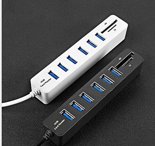 LUOKANGFAN LLKKFF Multi Hub Expansion USB Hubs Multi USB 2.0 Hub USB Splitter High Speed 6 Ports with TF SD Card Reader(Black) (Color : White)