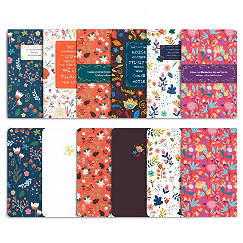 6 Packs Sewn-binding Pocket Notebook 96 Pages (Lined, 48 Sheets), 5"x 8" Sturdy 22LB/80GSM Heavy Weight Paper, Small Memo Notepad with Inspirational Motivational Quotes Writing Pad, Softcover Journal