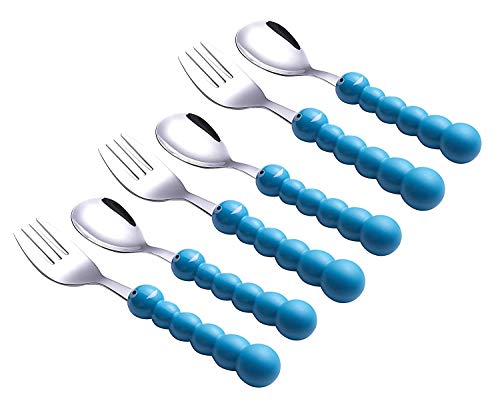 ANNOVA Kids Silverware 6 Pcs Set Children's Flatware - Stainless Steel Cutlery - 3 x Safe Forks, 3 x Dinner Spoons - Safe Toddler Utensils Without Knives for Lunch Box BPA Free (Caterpillar x 6 PCS)