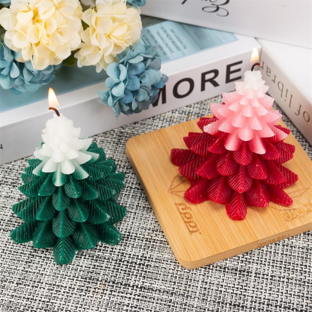 2 Pcs Large Christmas Candles Decor, Christmas Tree Shaped Scented Candle Tea Lights Candles Soy Wax Aromatherapy Candles Gift for Christmas Party Decor Home Table Holiday New Year Decorations
