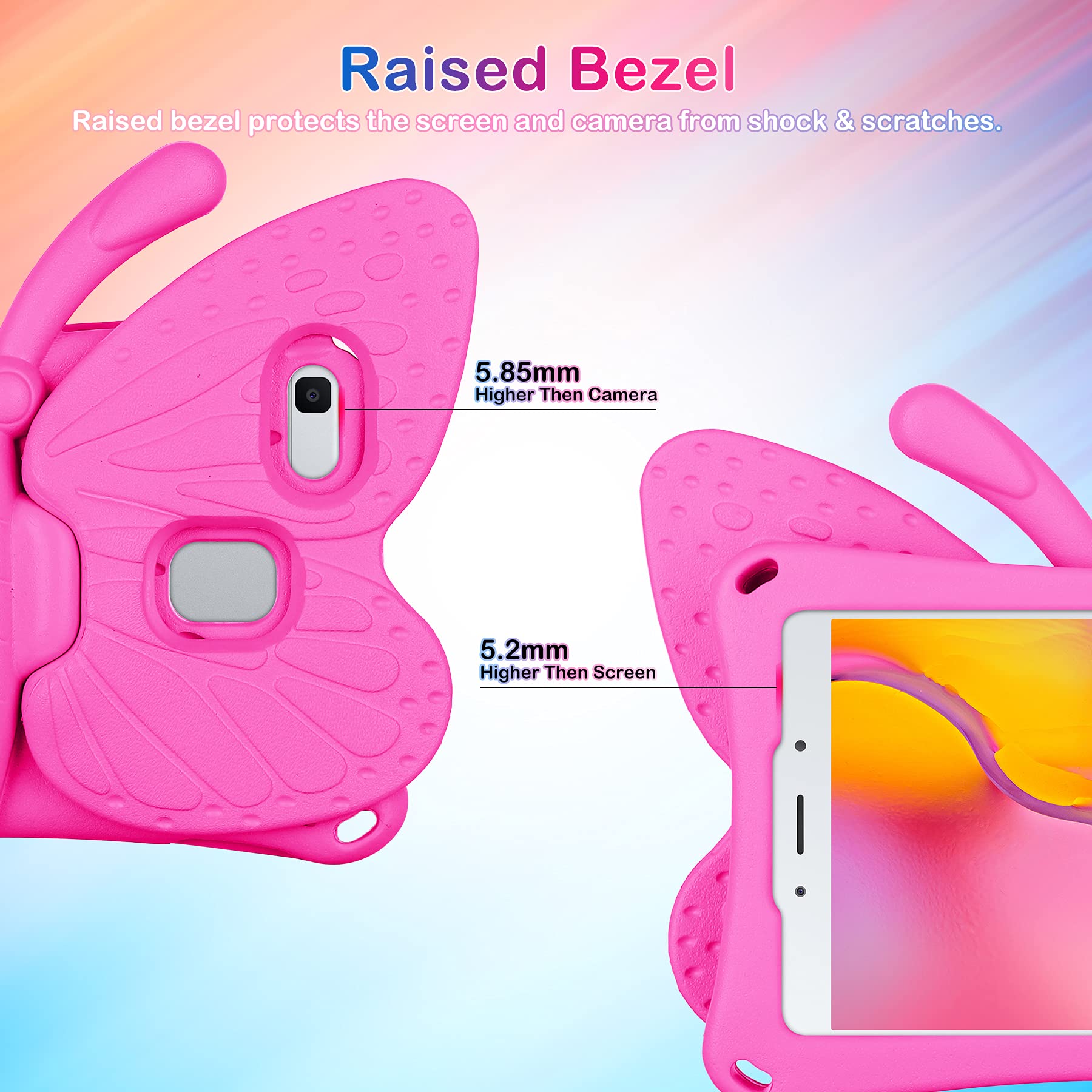 Feitenn Galaxy Tab A 8.0 Case for Kids 2019 SM-T290 / SM-T295, 3D Cartoon Butterfly Cover Non-Toxic EVA Kickstand Kid-Proof Shockproof Bumper Shell Girl Boy Gift for Samsung Tab A 8.0'' 2019 - Rose