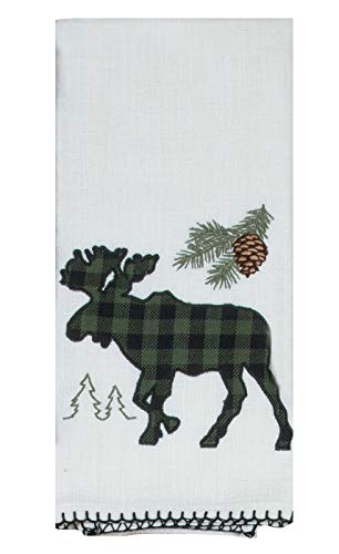 3 Cabin Lodge Themed Decorative Cotton Kitchen Towels Set with Bear and Moose Print | 2 Applique Tea Towels and 1 Jacquard Tea Towel for Dish and Hand Drying | by Kay Dee Designs