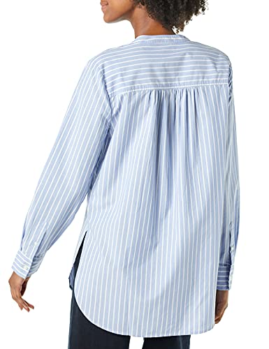 Amazon Essentials Women's Long Sleeve Tunic Poplin Shirt, Blue/White, Stripe, Small