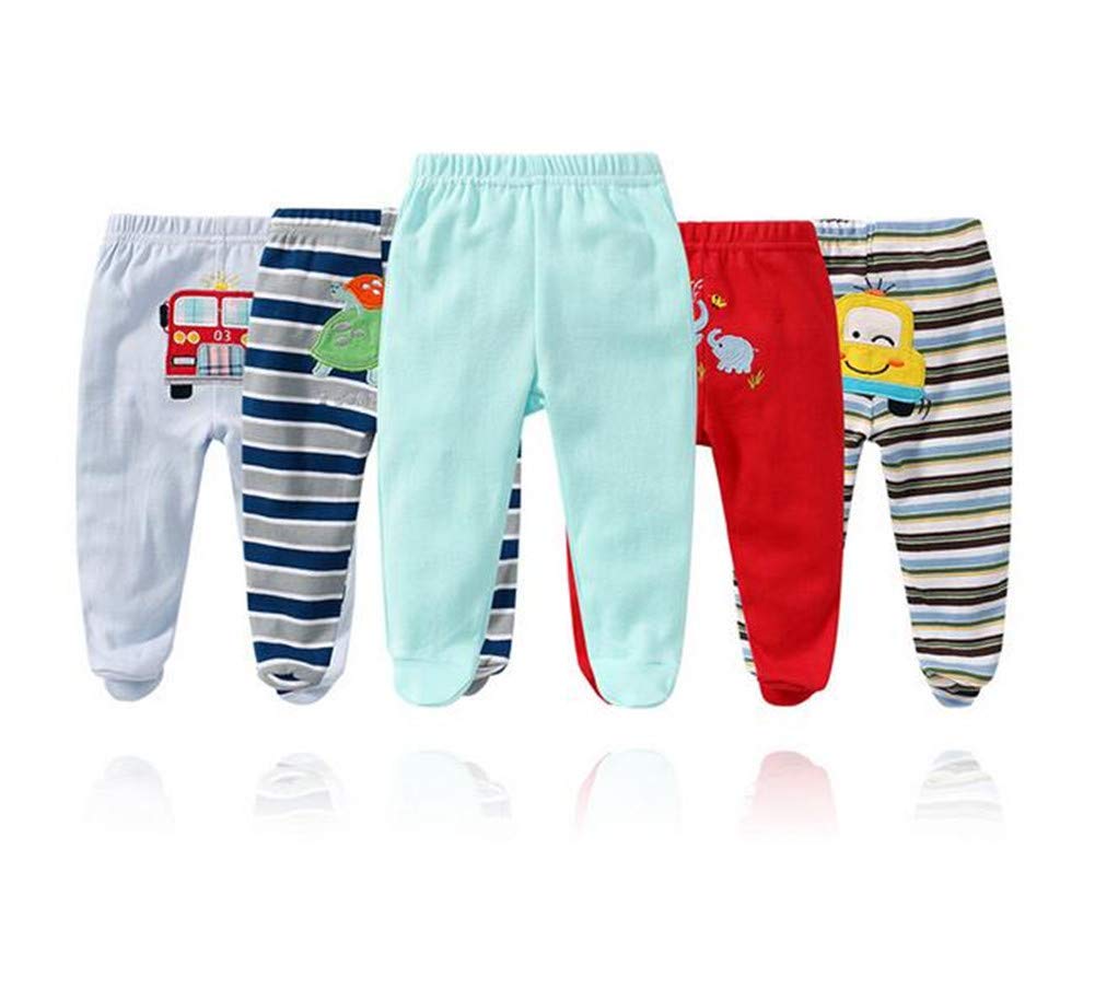 Alsmiley Baby Boy 5-Pack Newborn to Toddler Cartoon Cotton Long Footed Pants Gift Set 9-12 Monthes