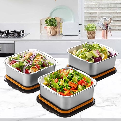 BEFOY Stainless Steel Food Storage Containers with Lids 1100ML* 3 Food Lunch Box Containers Leak-proof Light Easy Set with Air Vent Snack Boxes for People, Kitchen Storageā¦