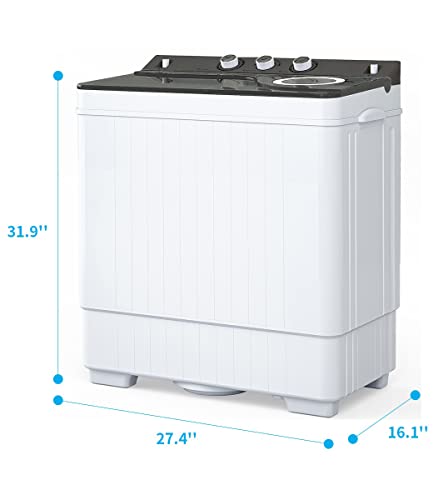 26Lbs Portable Washing Machine and Dryer, Twin Tub Portable Washer Dryer Combo with Drain Pump, Semi-Automatic 18Lbs Washer Mini Laundry Machine with 8Lbs Spinner for Dorms, Apartments, RVs, Gray