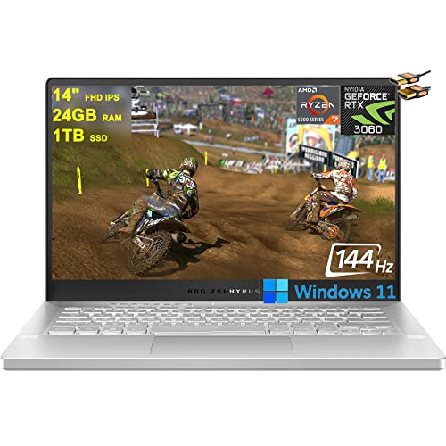 ASUS ROG Zephyrus G14 Gaming Laptop 14" FHD IPS 144Hz Display AMD Ryzen 5000 Series Octa-Core Ryzen 7 5800HS (Beats i7-11370H) 24GB RAM 1TB SSD GeForce RTX 3060 6GB Backlit USB-C Win11 + HDMI Cable