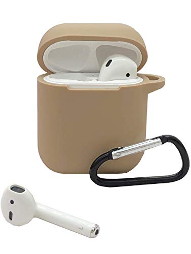 AirPods Case,with Keychain Easy Outdoors,HappyCover Thicken Shockproof 360° Protective Silicone Cover Skin with Integrated Dust Plug Compatible for Airpods Charging Case 2 & 1 (Milk Tea)