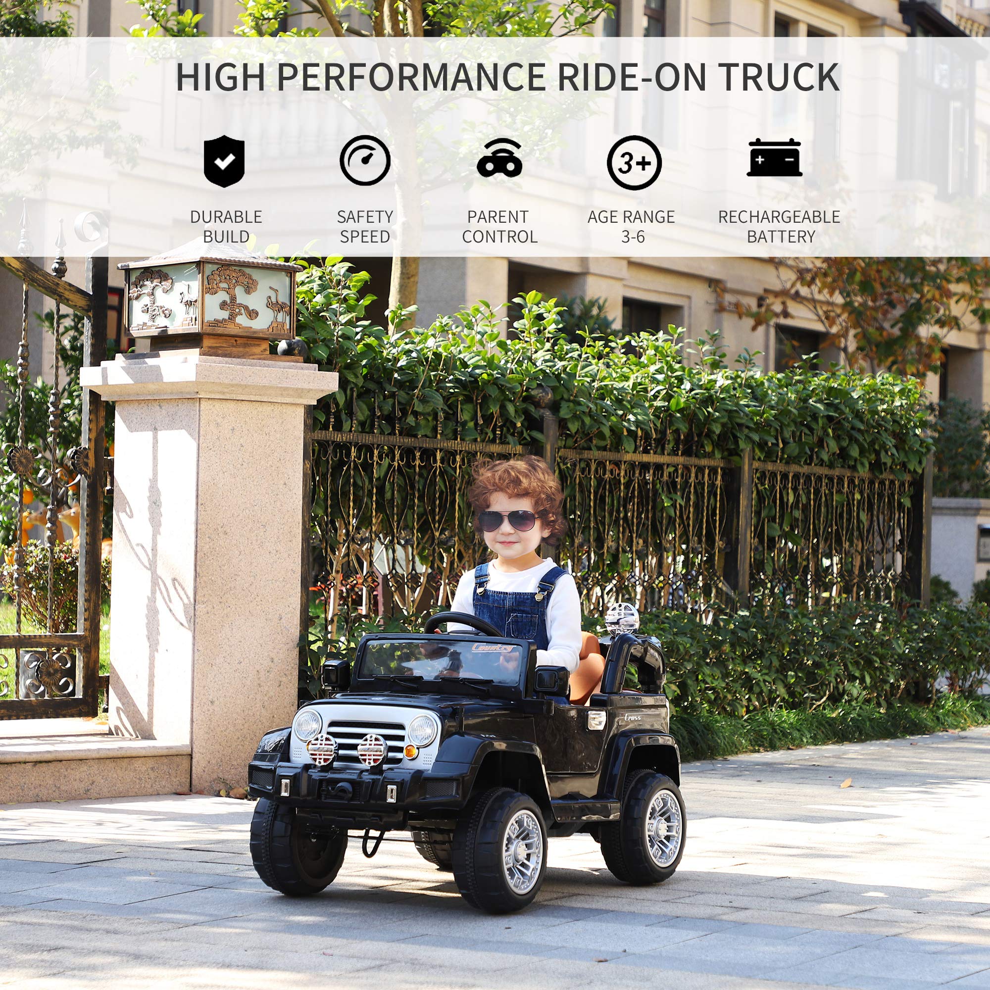 Aosom 12V Ride on Car, Off-Road Electric Car, Battery Powered Toy Car with MP3 Connection, Parent Remote, Steering Wheel, Working Horn, White
