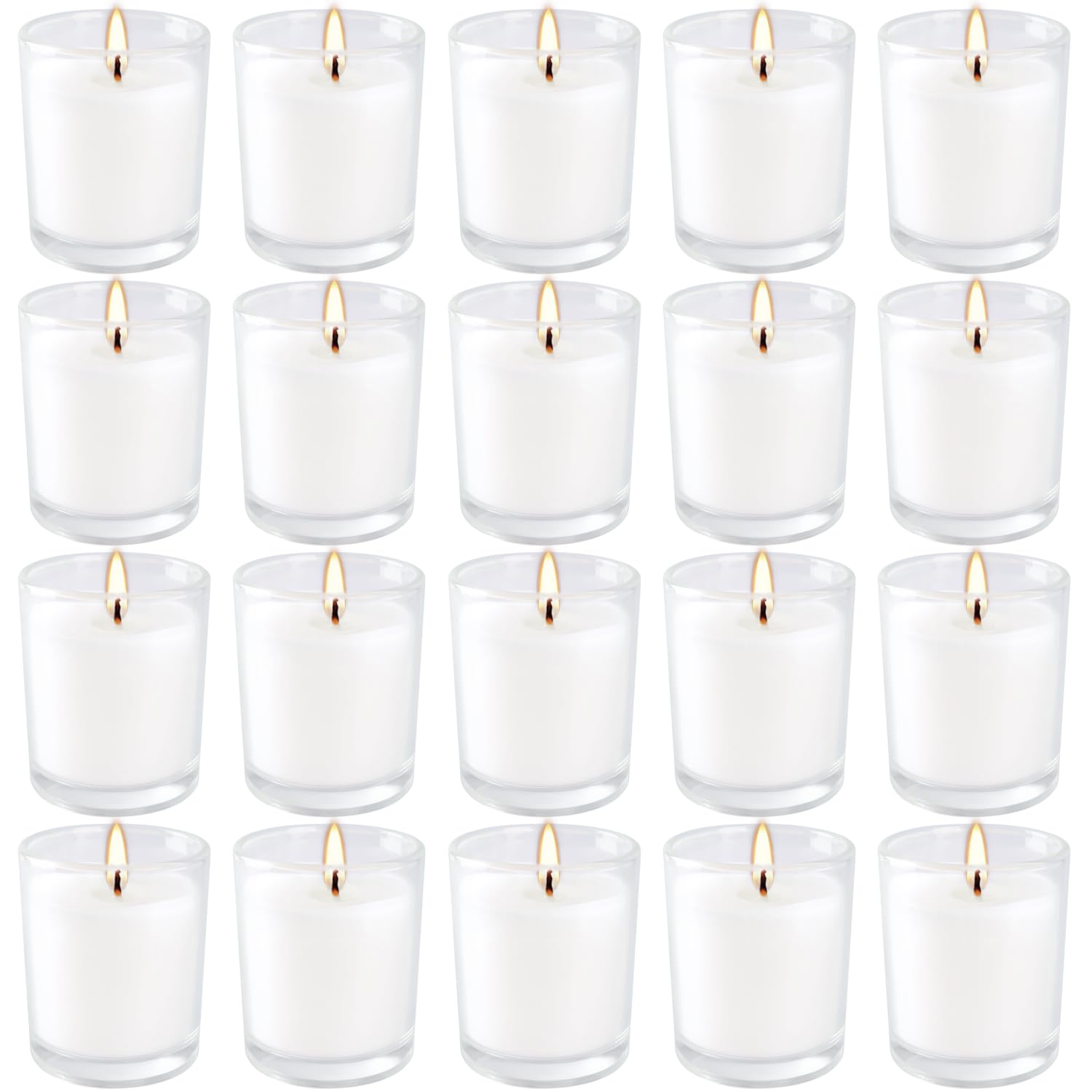 20 Pack Warm White Unscented Votive Candles-Clear Glass Filled Hand Poured Wax Candle Gifts for Aromatherapy Spa Weddings Birthdays Holidays Party& More (Warm White)