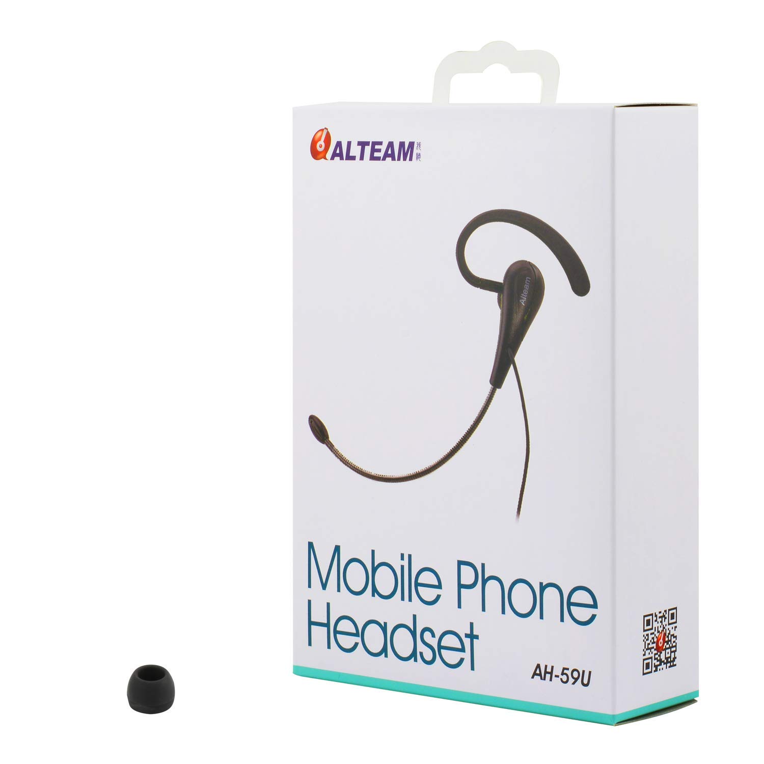 ALTEAM Wired Mono Single Headset One Hook Design Earphone Earbud with Bendable Boom Arm Mic, Adjustable Ear Angle and Earhook Length, 15mm Driver, 3.5mm TRRS Plug for Smart Mobile Cellphone Tablet PC