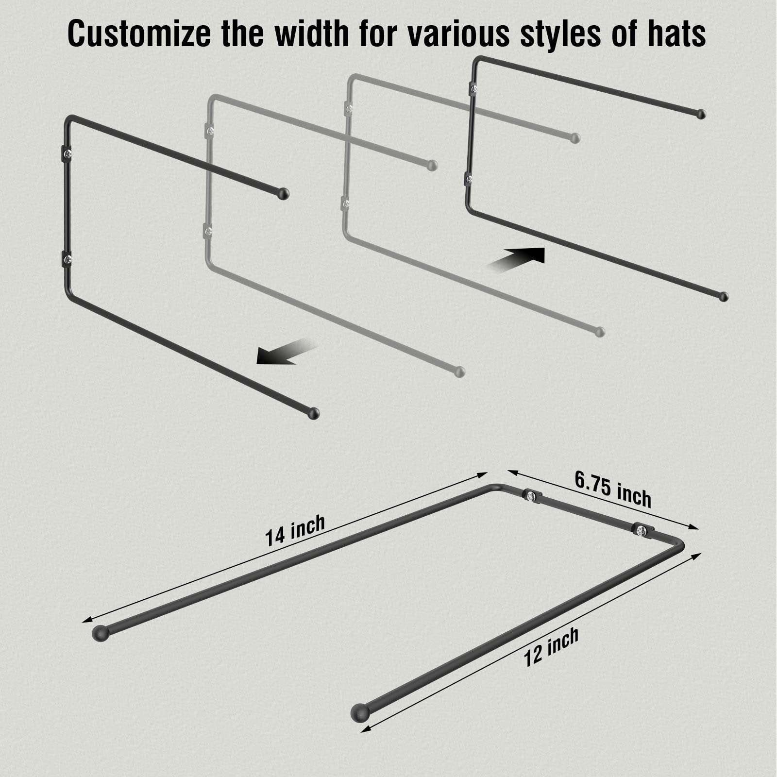 8 Pcs Cowboy Hat Rack for Wall, Wall Mounted Cowboy Hat Holder Organizer for Wall Room DIY Hat Hangers for Wall Display, Black Metal Hat Storage
