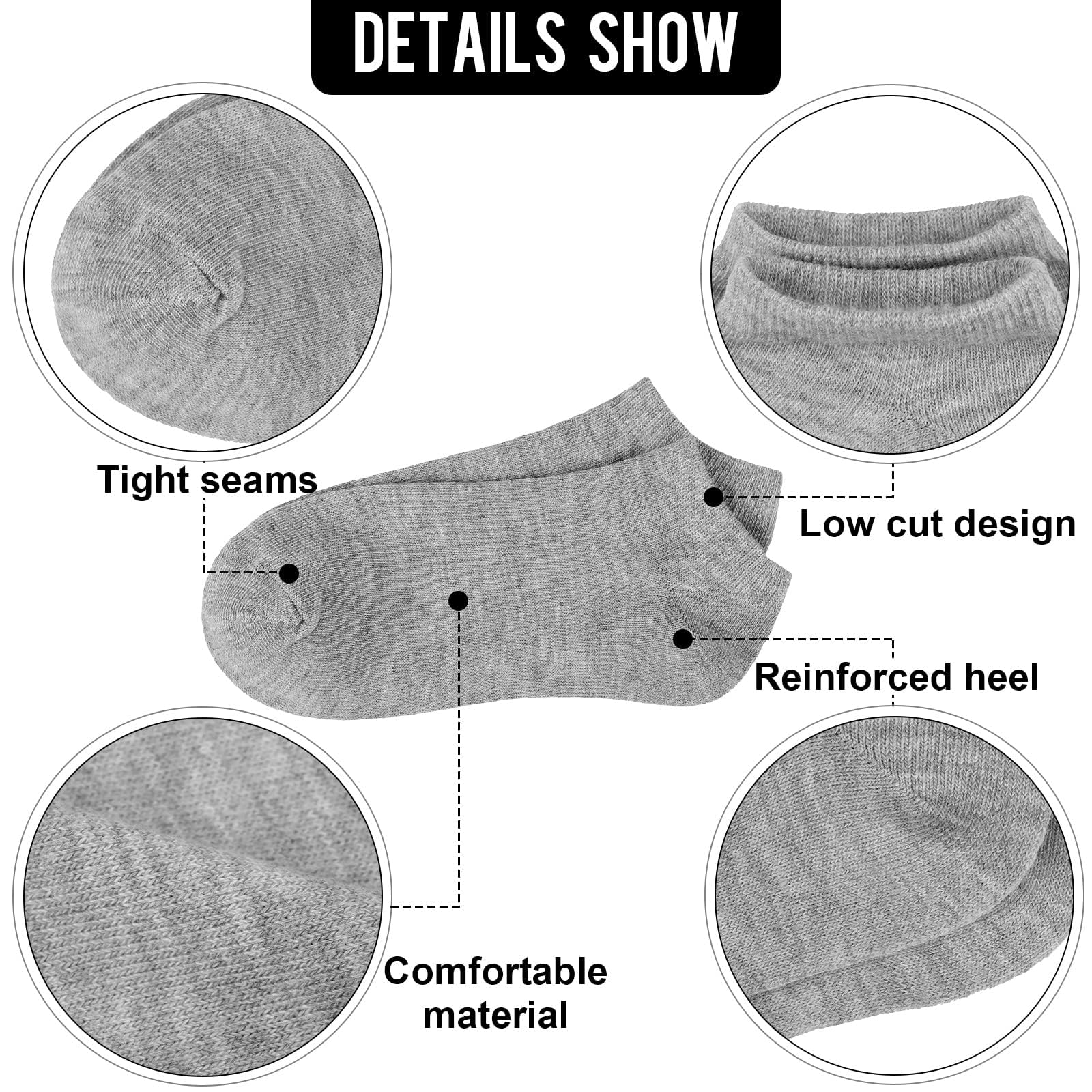 Cooraby 15 Pairs Kids' Half Cushion Low Cut Socks Teens Ankle Socks for Big Boys or Girls (Black, Gray, White, 8-10 Years)