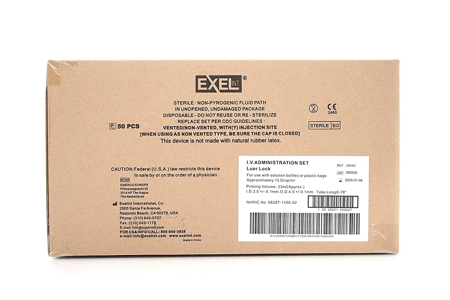 Exelint 29082 IV Administration Set, 15 Drops/mL, Luer-Lock, Y-Injection Site, 78" Tubing (50 Count)
